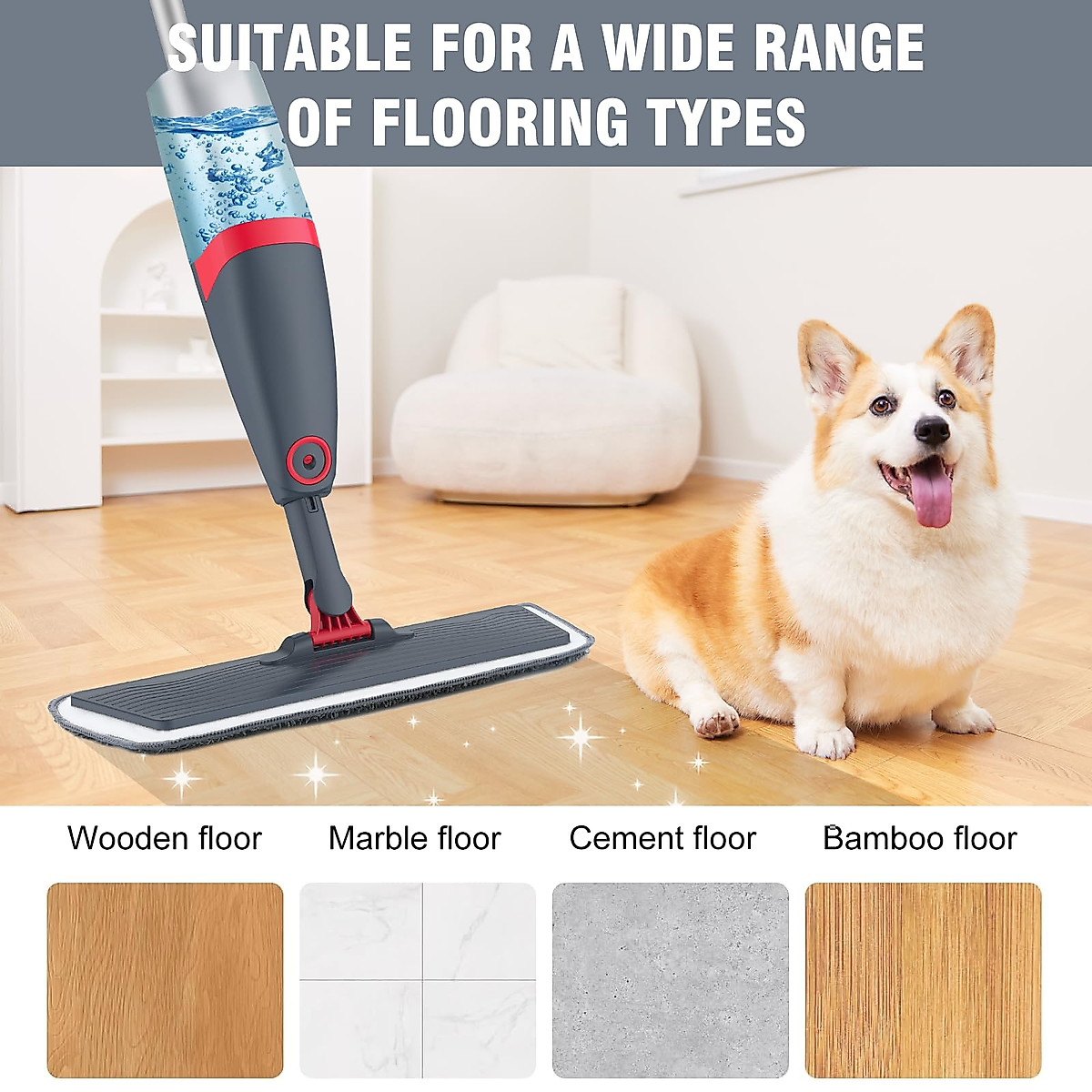 NileHome Spray Mops for Floor Cleaning, Microfiber Spray Mop with 580ml Refillable Bottle and 3 Replacement Pads Floor Mop for Household or Commercial Use Dust Mop for Hardwood Laminate Tile Ceramic