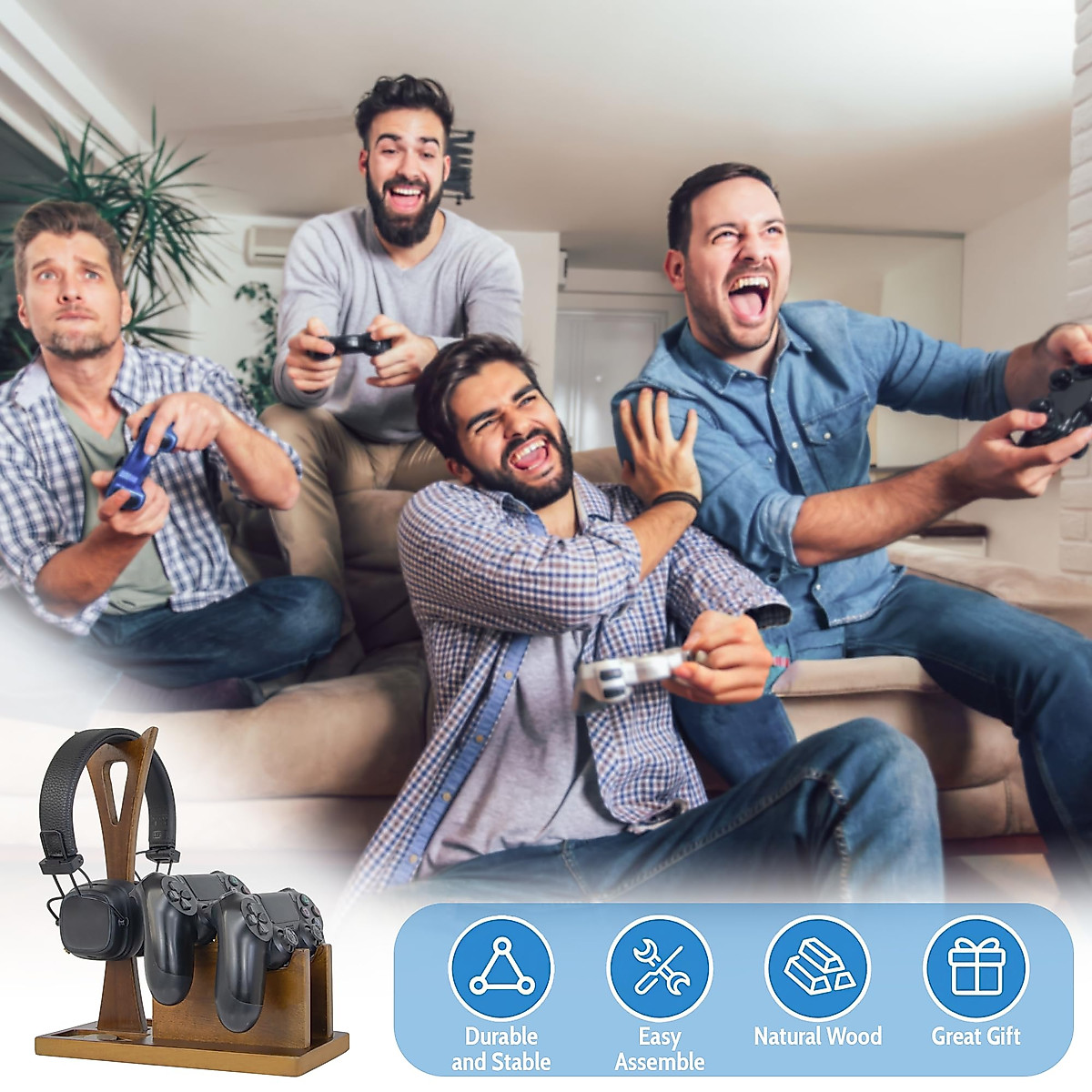 Gamer Gifts for Men Gaming Controller Organizer with Headphone Holder & Game Controller Stand - Unique Gift Idea for Teenage Boy, Husband, Boyfriend, Game Lover, Game Room Decor, Gaming Accessory