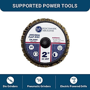 Benchmark Abrasives 2" Quick Change Zirconia Flap Disc Grinding Wheel with Male R-Type Back Design for Cleaning Finishing Deburring of Irregular Surfaces (Pack of 10) - 36 Grit