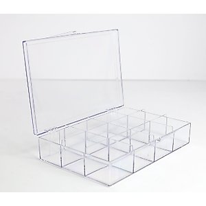 Clear 12 Compartment Hinged Plastic Box - 4 Pieces
