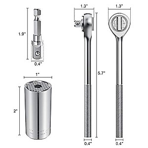 Universal Socket Tools Gifts for Men - Socket Set with Power Drill Adapter, Unique Gadgets Super Socket Set, Handy DIY Tools Stocking Stuffers Gifts for Men/Dad/Husband/Women(7-19mm)