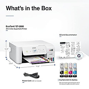 Epson EcoTank ET-2800 Wireless Color All-in-One Supertank Inkjet Printer, White - Print Scan Copy - 10 ppm, 5760 x 1440 dpi, 1.44" LCD Display, Borderless Photo Prints