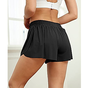 AUTOMET Womens 2 in 1 Flowy Running Shorts Lounge Casual Clothes Summer Butterfly Tiktok Shorts High Waisted Athletic Skirts Black