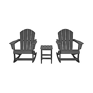 WO Home Furniture Patio Rocking Chair Set of 3 PCS Classic Outdoor Adirondack Rocker Chairs & Table (Grey)