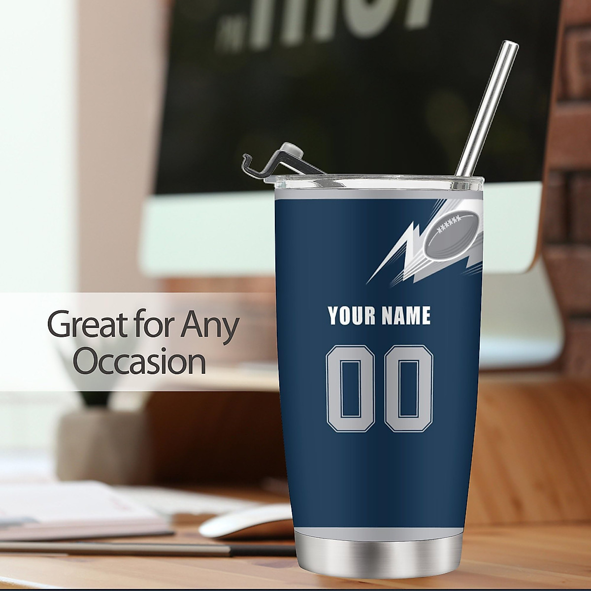Custom Dallas Tumbler 20oz Stainless Steel with Lid & Straw Personalized Football Fans Gifts for Women Men Travel Cup Insulated Tumbler Add Name Number