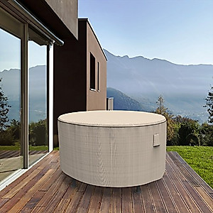 Budge P5A22PM1 English Garden Round Patio Table Cover Heavy Duty and Waterproof, Medium, Two-Tone Tan