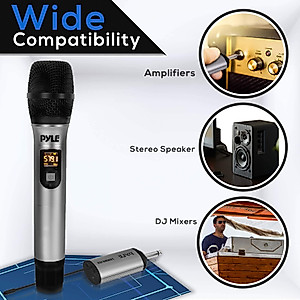 PYLE Portable UHF Wireless Microphone System - Professional Battery Operated Handheld Dynamic Unidirectional Cordless Microphone Transmitter Set w/Adapter Receiver, for PA Karaoke DJ Party - PDWMU105