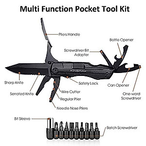 KINGMAX Pocket Knife,Multitool Tactical Knife with Blade,Saw, Plier, Screwdriver, Bottle Opener,Folding Knife Built with Full Stainless Steel,Perfect Tool for Men,Camping,Emergency,Outdoor,Daily Use.