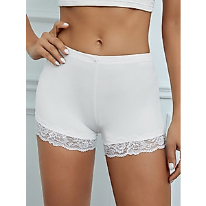 MakeMeChic Women's Lace Biker Shorts Seamless Slip Shorts Undershorts Boyshorts White Tall XS