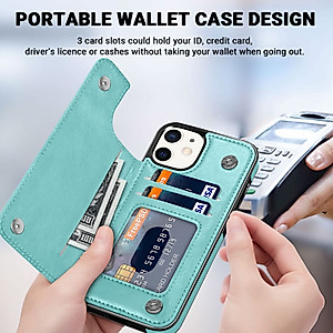 iMangoo for iPhone 12 Mini Case Wallet Credit Card Holder Slots, iPhone 12 Mini Cases for Women Embossed Mandala Flower Pattern PU Leather Double Magnet Clasp Flip Sleeve Cash Pocket Cover Mint