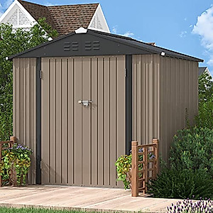 Flamaker Storage Shed Outdoor Metal Garden Shed with Lockable Door Utility Tool Shed Storage House for Backyard, Patio and Lawn (6 x 8 FT)
