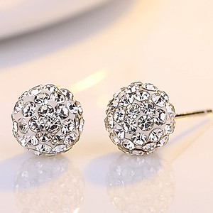 BG&WLing 3 Pieces Crystal Ball Stud Earrings Set for Women, 3 Different Size Sparkle Disco Ball Earring Studs