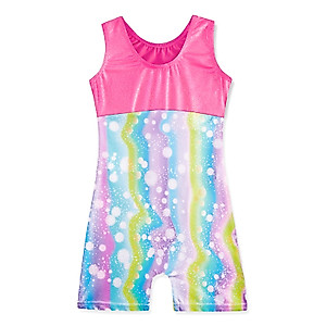 HOZIY 4t 5t Girls Gymnastics Leotards with Shorts for Toddler Girls Kids Rainbow Bow Hot Pink Tumbling Outfits Dance Clothing Clothes Apparel Colorful Multicolored Bodysuits