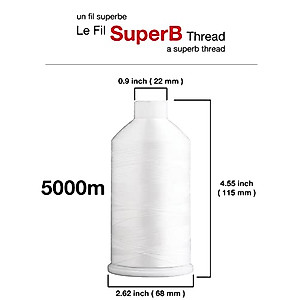 Super B Polyester Embroidery Thread, 40wt Large Spool 5000m, Embroidery Thread for Commercial & Domestic Machine, 175 Popular Colors Machine Embroidery Thread, 100% Polyester - White 010