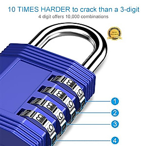 ZHEGE Combination Lock, 4 Digit Outdoor Waterproof Padlock for School Gym Locker, Fence, Gate, Toolbox (Blue)