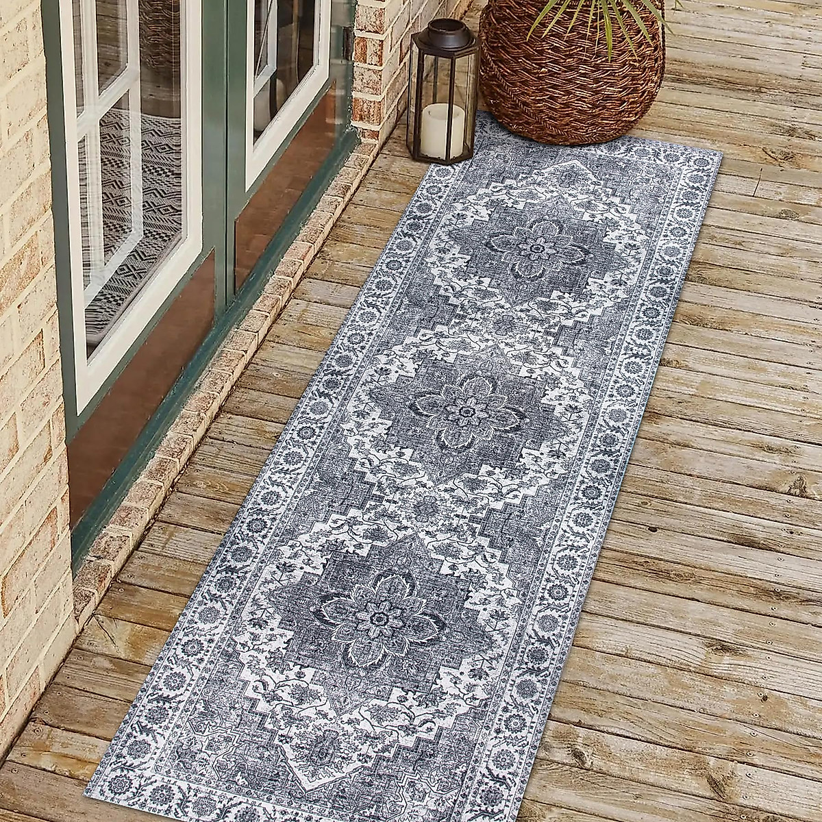 WOBUBU Kitchen Rugs Sets of 3 Washable Kitchen Mats for Floor 3 Piece Kitchen Rug Set Non Slip Kitchen Runner Carpets for Laundry Room Entryway Grey