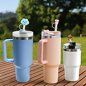 Aucern 6 Pcs Silicone Straw Covers Caps Compatible for Stanley Cup 30 40 oz, 0.4in/10mm Diameter Cowboy Hat Dust-Proof Straw Cap for Water Bottle, Cute Cloud and Mushroom Accessories for Stanley Cups