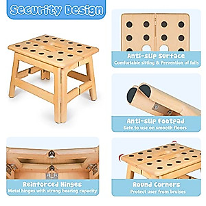 Jiodux Wooden Folding Step Stool 3rd Generation, 9.2" Height Step Stool for Adults & Kids, Child' Foldable Wood Step Stool for Bed, Kitchen, Outdoor, Holds up to 300lbs, Patented Product-1 Pack