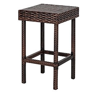 FRITHJILL Patio Bar Stool Set of 4, Outdoor Wicker 24-inch Bar Height Stools, Brown Backyard Rattan Chair