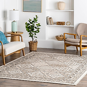 nuLOOM 2x3 Becca Traditional Tiled Area Rug, Beige, Faded Transitional Design, Stain Resistant, For Bedroom, Dining Room, Living Room, Hallway, Office, Kitchen, Entryway