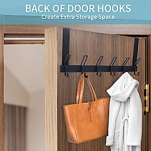 BWVWEU Behind Door Hooks,Door Back Hooks with Six Double Hooks for Living Room, Bathroom, Bedroom, Kitchen Hanging Clothes, Towels, Hats (Black 2 Pack)
