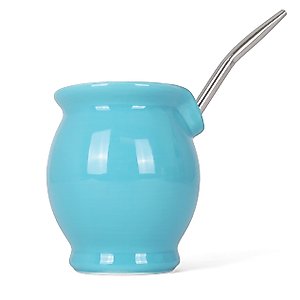 Milltown Merchants Ceramic Mate Gourd and Bombilla Set - Yerba Mate Gourd - Easy To Clean Mate Cup/Filter Straw for Yerba Mate Tea and Mate Infused Drinks (1 pack, Aqua Blue - Modern Style)
