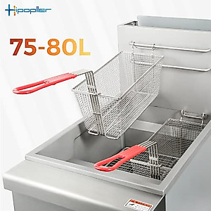 HIPOPLLER Gas Floor Fryer, 5 Tube Natural Gas Stainless Steel Fryer w/Single Drain Temperature Control for Restaurant 150000BTU