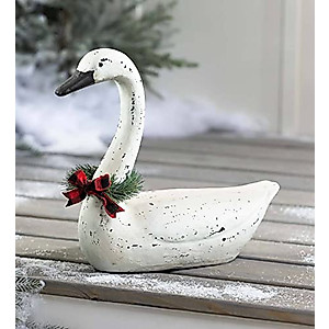 Plow & Hearth Hand-Painted Holiday Swan Statue with Wreath (Down)