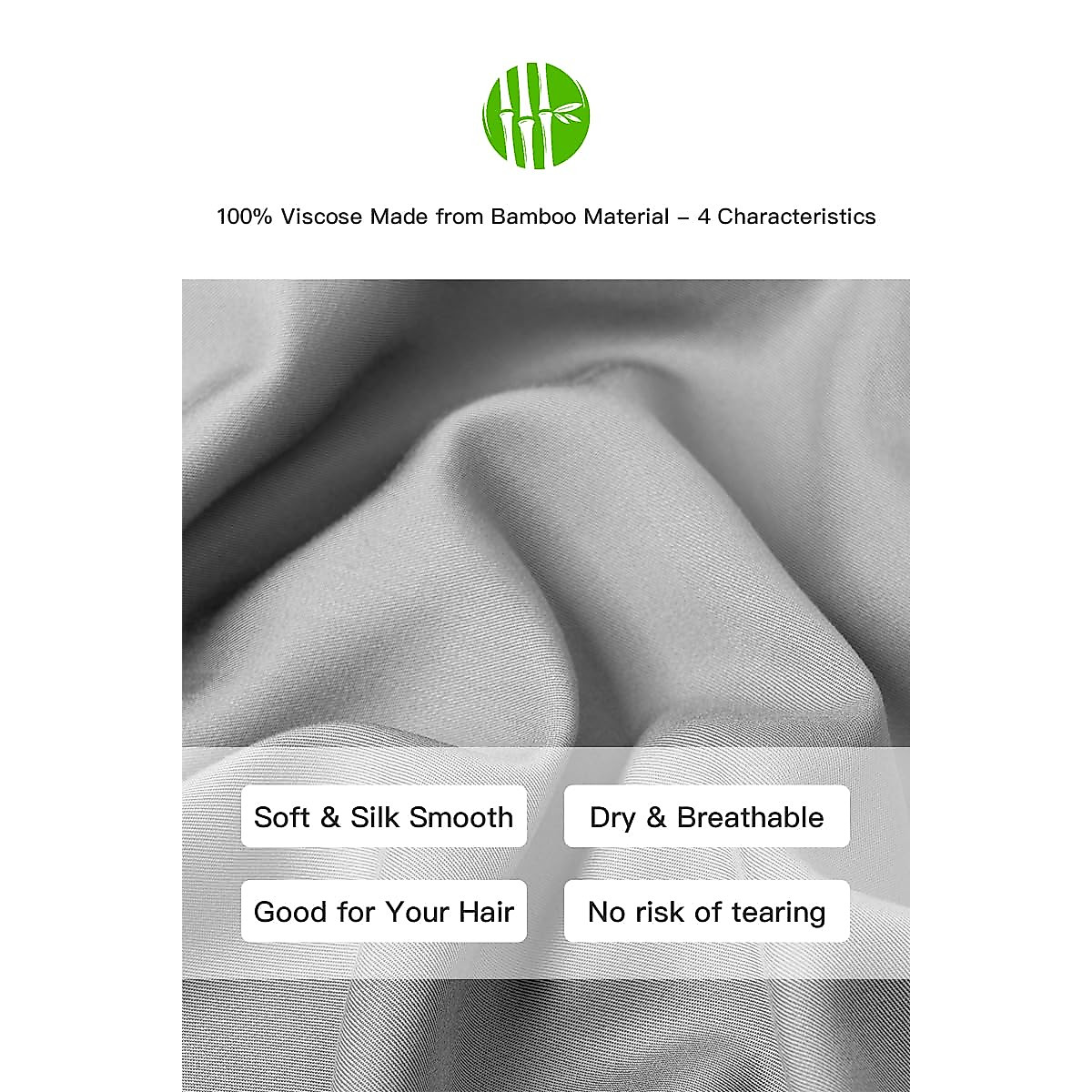 100% Viscose Made from Bamboo Breathable Pillowcases Standard Size Set of 2-Pack for Hot Sleepers and Night Sweats- Softness and Cooling Pillow Cases-Envelope Closure （Gery -20 x 26 Inches）