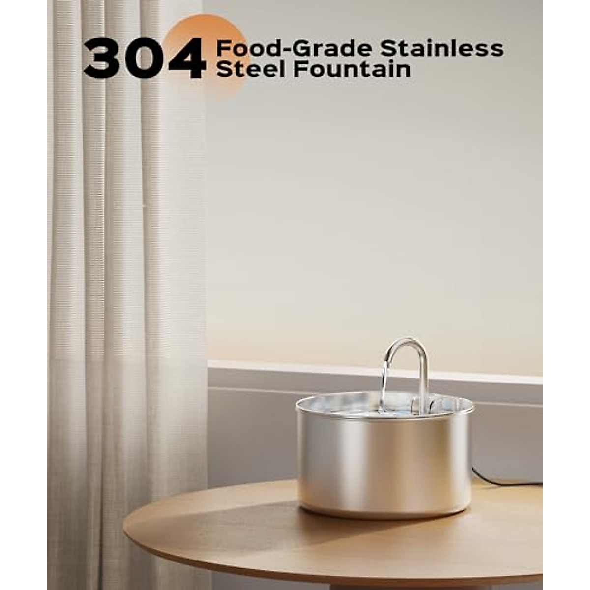 Stainless Steel Cat Water Fountain: Pet Fountains Indoor Metal Automatic Dispenser Cat Waterer Bowls Dog Faucet Bottle Pets 24/7 Running Watering for Drinking Quiet Pump with 1 Filter