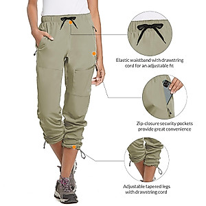 BALEAF Women's Hiking Pants Quick Dry Water Resistant Lightweight Joggers Pant for All Seasons Elastic Waist Light Green Size XS