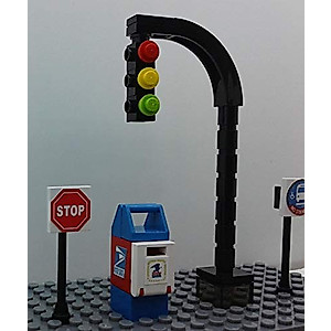 Building Bricks Toys City Town Village Street Main Road Arch Traffic Light, Stop Sign, Bus Stop, Post Box, Road Sign, 4 PCS Playset. for Kids 4+ Plastic