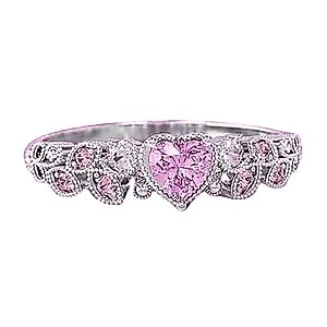 Women Simple Engagement Rings Inlaid Zircon Heart Shape Personality Bridal Wedding Band Anniversary Rings (Pink, 8)