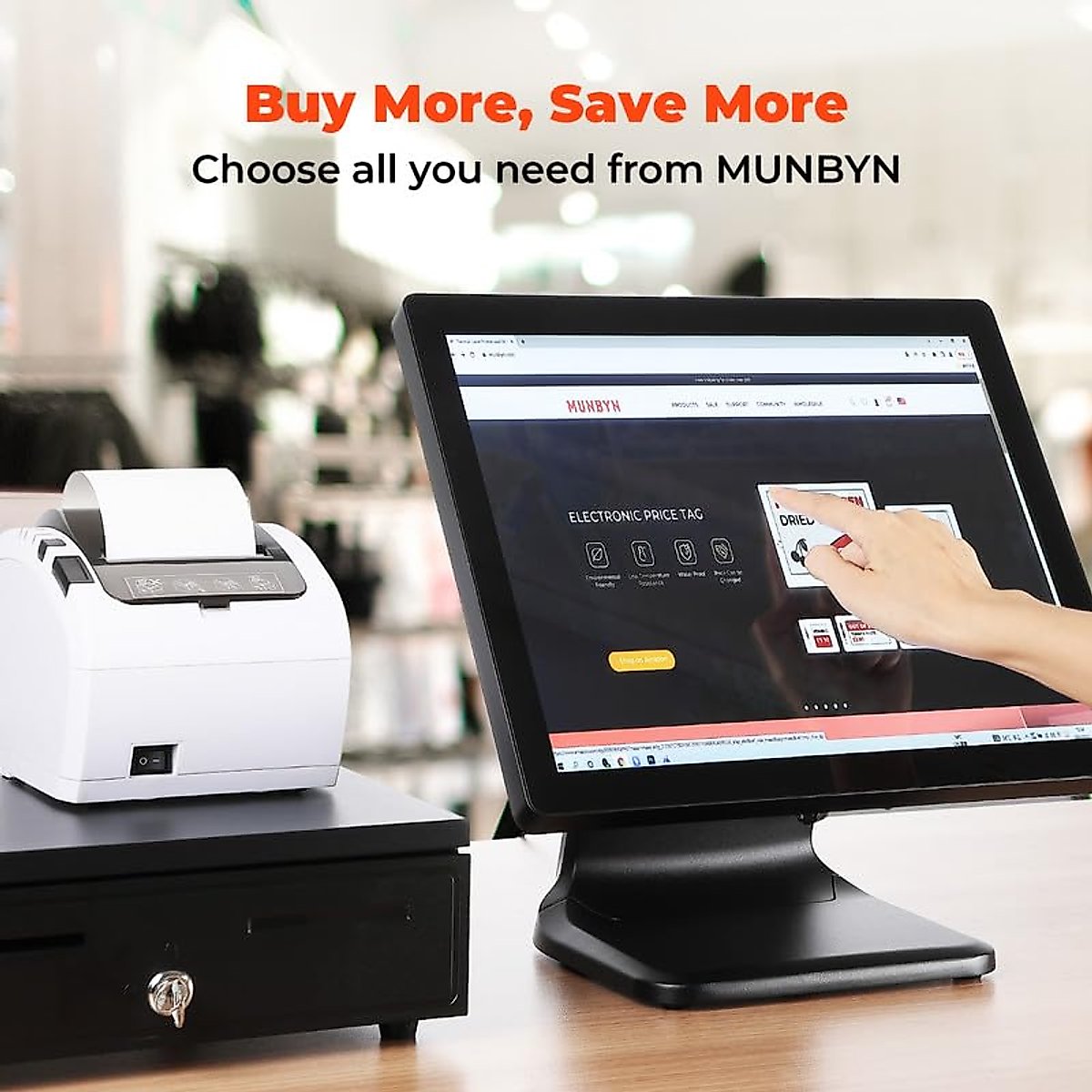 MUNBYN 17-inch POS-Touch-Screen-Monitor, POS-System-for-Small-Business, Multi-Touch Monitor, 400 nits True Flat Seamless Capacitive LED, VGA/HDMI Input for Office, POS, Restaurant, No Driver Required