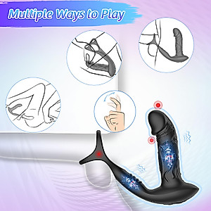 Joyoxia Prostate Massager Anal Vibrator with Penis Ring, 3 in 1 Anal Plug Sex Toy Anal Dildo with 9 Vibrating & 9 Wiggle Motions Adult Toys, Anal Toys Butt Plug Male Sex Toys for Men, Adult Sex Toys