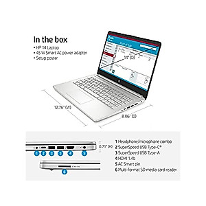 HP 2023 Newest 14 Laptop, 14" Display, Intel Core i5 1135G7 Processor, 8GB RAM, 256GB SSD, Intel Iris Xe Graphics, Bluetooth, Webcam, HDMI, Windows 11 Home, Natural Silver