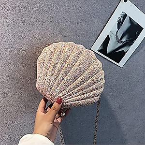 louznse Women Glitter Sequin Seashell Shoulder Bag Cross-body Chain Strap Mermaid Evening Clutch Purse Handbag for Girls