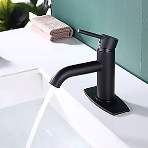 JAKARDA Single Handle Black Bathroom Faucet with Brass Drain Assembly and Escutcheon, Matte Black (Matte Black-JO1)