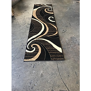 Modern Runner Contemporary Area Rug Dark Brown Black Beige Carpet King Design 344 (2 Feet X 7 Feet 3 Inch )