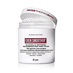 Peter Thomas Roth | Even Smoother Glycolic Retinol Resurfacing Peel Pads | Glycolic Acid Facial Peel with Retinol for Uneven Texture and Tone, 60 ct.