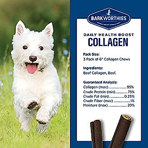 Barkworthies Collagen Sticks (6-Inch, 3-Count) - Great Tasting, Highly Digestible, Single Ingredient, Dog Chew