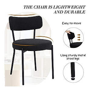 Black Boucle Dining Chairs Set of 4, Mid-Century Modern Sherpa Dining Chairs, Upholstered Kitchen Dining Room Chairs with Curved Backrest Black Metal Legs for Living Room/Kitchen