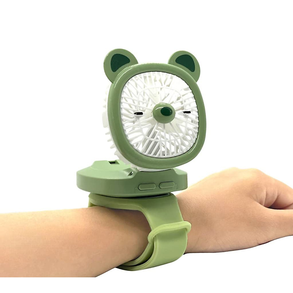 Shelbybox Personal Fan with Wrist Strap - Battery Operated, USB Rechargeable Fan Portable, LED Lights, 3 Adjustable Speed - Portable Fans for Kids Children Boys Girls Indoor Outdoor (Green)