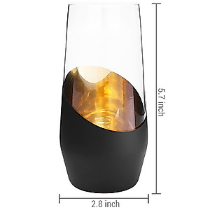 MyGift 11 oz Modern Black and Gold Plated Decorative Stemless Champagne Flute Wedding Party Drinking Glasses, Set of 4