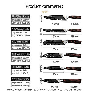 Japanese Kitchen Knife Set with Knife Covers Bread Eviscerate Sliced Fruit Utility Santoku Damascus Pattern Cooking Knife