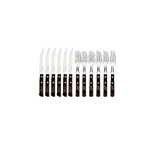 Tramontina Cutlery Set with Steak Knives, 12 Piece Sharp Knife and Fork Set with Wooden Handles, ‎Camping, Kitchen, Rustic, Dishwasher Safe, 29899199