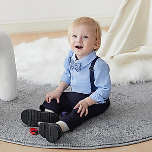 SALNIER Toddler Dress Suit Baby Boys Clothes Sets Bowtie Shirts + Suspenders Pants 3pcs Gentleman Outfits Suits 6 Month - 6 Years (Blue005 3T)