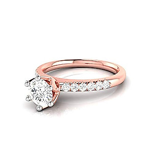 VVS Certified Solitaire Ring with 0.15 Ct Round Natural & 0.39 Ct Center Round Moissanite Diamond in 18k White/Yellow/Rose Gold Engagement Ring for Women | Ceremony Ring for Her (IJ-SI, G-VS2)