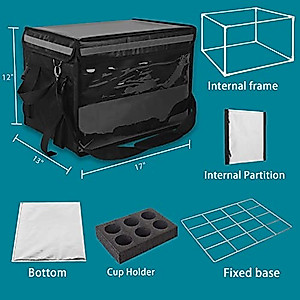YINFEI Insulated Food Delivery Bag with Fixed Base and Internal Frame,Waterproof Foldable Food Delivery Bag for Catering,Restaurant,Delivery Driver（17" x 13" x 12"）