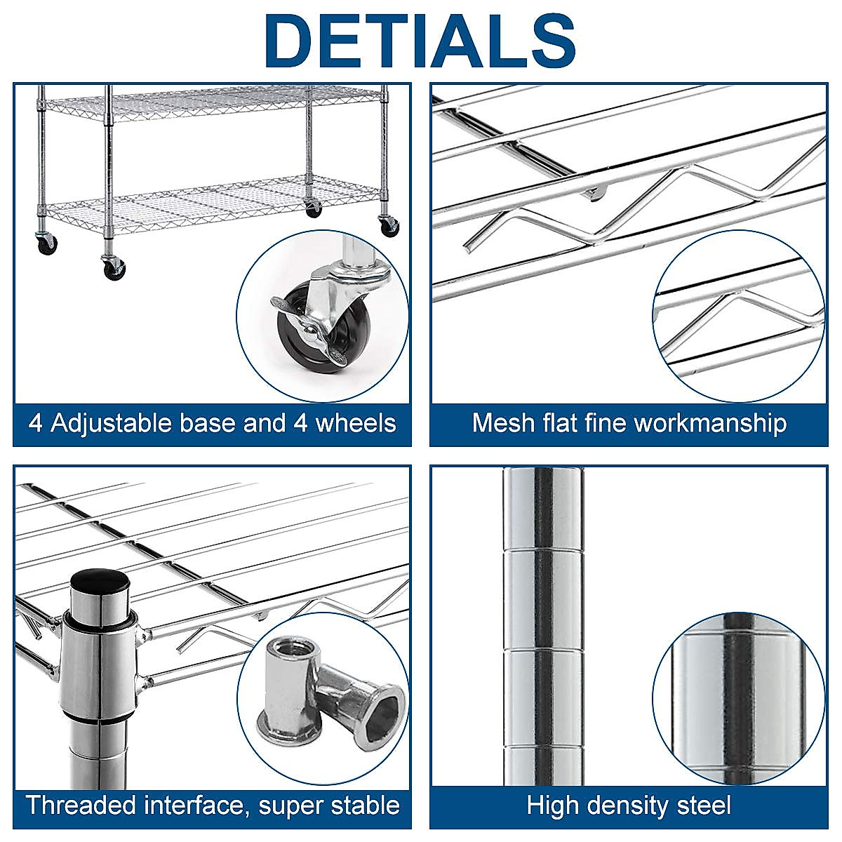 6 Tier Wire Shelving Unit Metal Storage Shelves w/Wheels, 350 Capacity Per Shelf, Heavy Duty Steel Garage Shelf, 48" L X 18" W X 82" H Pantry Kitchen Closet Racks